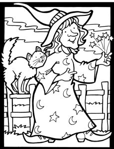 Download: Witch and Cat Halloween Coloring Page – Card Making