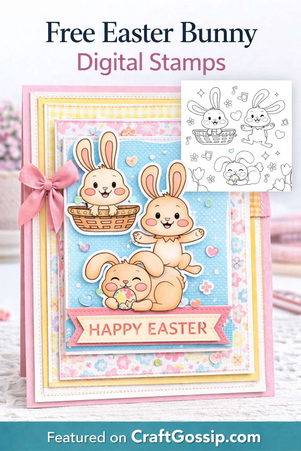 FREE Easter Bunny Digital Stamp Set – Card Making
